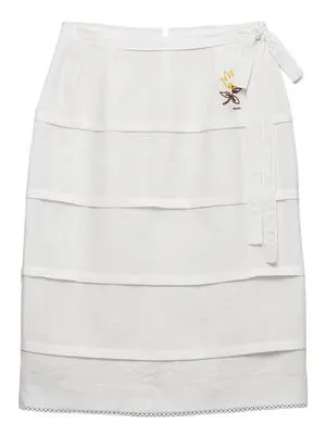 Prada Embroidered Linen Pencil Skirt - White