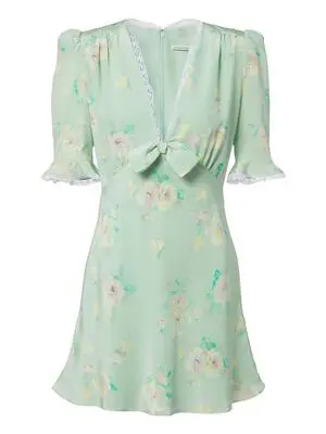 Alessandra Rich Lace-trimmed Floral Silk Minidress - Green