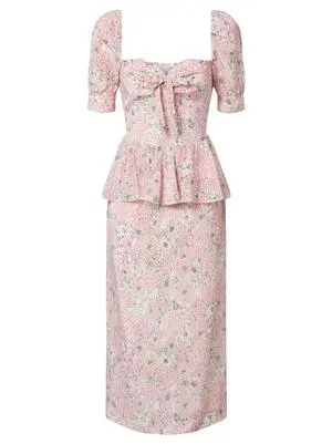 Alessandra Rich Peplum Silk Midi Dress - Pink