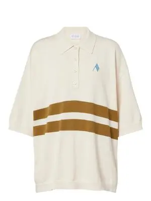 Attico Striped Oversized Cotton Polo Shirt - Beige