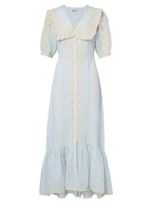 Rixo Edina Embroidered Cotton Midi Dress - Blue