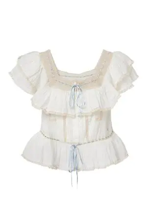 Rixo Melisa Embroidered Cotton Blouse - White