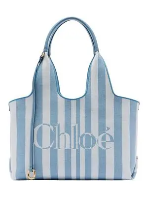 Chloé Large Striped Logo Canvas Tote Bag - Blue