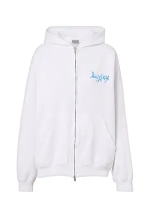 Balenciaga Logo Cotton Jersey Zip-up Hoodie - White