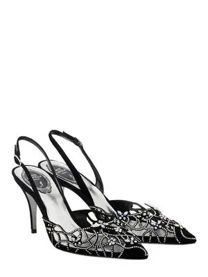 Rene Caovilla Embellished Suede Slingback Pumps - Black
