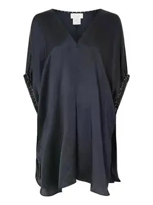 Camilla Gathered-cuff V-neck Top - Blue