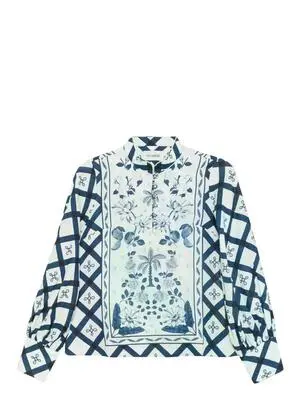 Verandah Floral Print High Neck Top - Green
