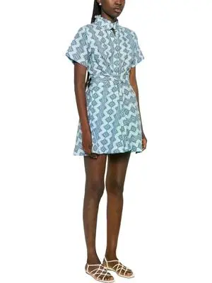 Verandah Bawa Stripes Ruffled-collar Mini Dress - Blue
