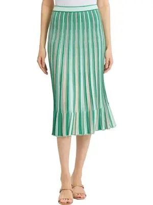 Ming Wang Flared Knit Midi Skirt - Kelly Green/eucalyptus/ivory