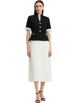 Ming Wang Noelle Pleated Crepe Maxi Dress - Black/white