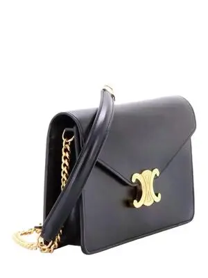 Celine Margo Triomphe Wallet On Chain Leather Bag - Black