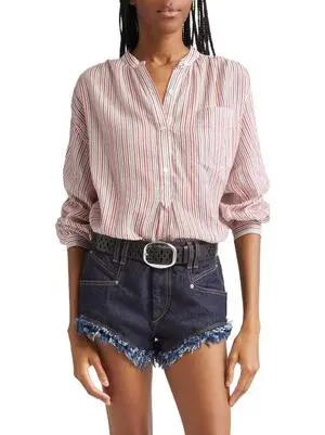 Isabel Marant Striped Band Collar Shirt - Ecru/red