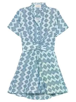 Verandah Bawa Stripes Ruffled-collar Mini Dress - Blue