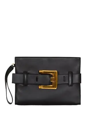 Balmain Balmain Anthem Clutch In Smooth Lambskin Leather Black