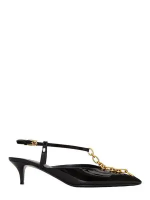 Balmain Patent Leather Sync Chain Kitten Slingbacks - Black