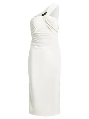 Ralph Lauren One-shoulder Midi Dress With Twist-front Accent - Neutrals