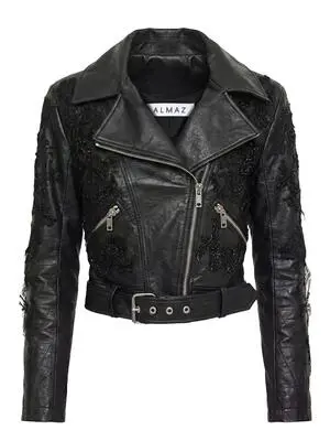 ALMAZ Almaz Embroidered Lace-Panel Leather Jacket
