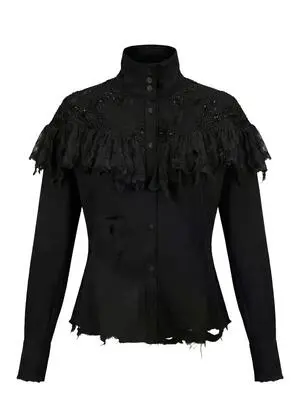 ALMAZ Western Ruffled Distressed Shirt - Black