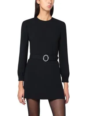 Saint Laurent Mini Dress With Crystal Embellished Belt - Black