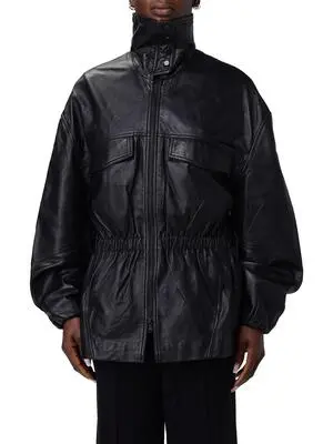 THE FRANKIE SHOP Lamb Leather Jacket With High Collar And Elasticated Waist - Black