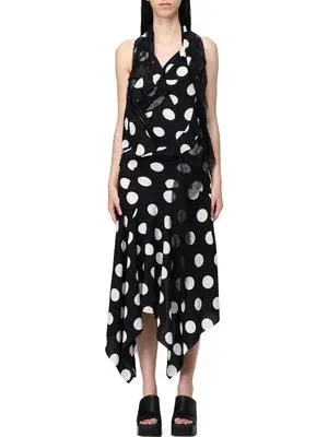 Junya Watanabe Polka Dot Asymmetric Midi Dress - Black