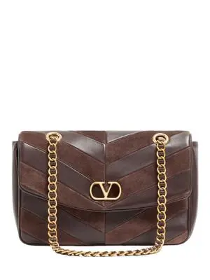 Valentino Garavani Djuna Medium Chain Bag In Suede And Nappa - Ebony