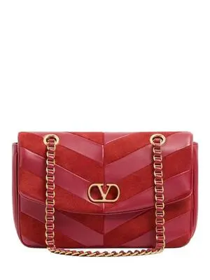 Valentino Garavani Djuna Medium Chain Bag In Suede And Nappa - Red