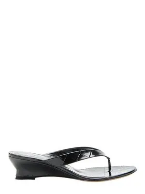 Le Monde Beryl Micro Wedge Croc-effect Leather Thong Sandals - Black