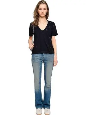 Zadig&Voltaire Zadig & Voltaire Marta V-Neck T-Shirt With Rhinestone Embellishments Green