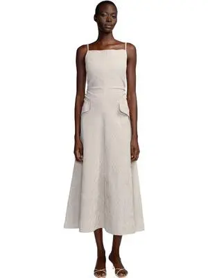 Lela Rose Striped Seersucker Tucked Midi Dress - Brown