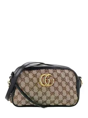 Gucci Gucci GG Marmont Diagonal Quilted GG Canvas Small Crossbody Bag Brown