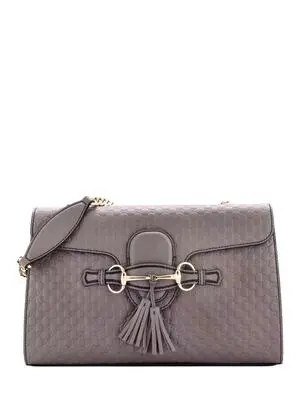 Gucci Gucci Emily Chain Flap Bag Microssima Leather Shoulder Bag Grey