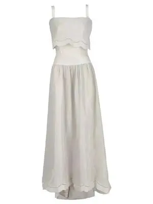 Vintage Scalloped Edge Open-work Dress - Neutrals
