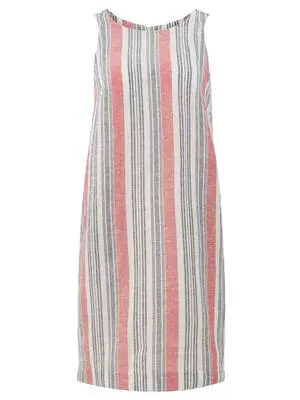 CONQUISTA Coral Striped Cotton-linen Dress - Orange