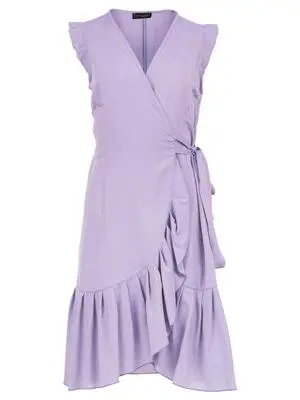 CONQUISTA Sleeveless Ruffled Wrap Dress In Viscose Poplin - Purple