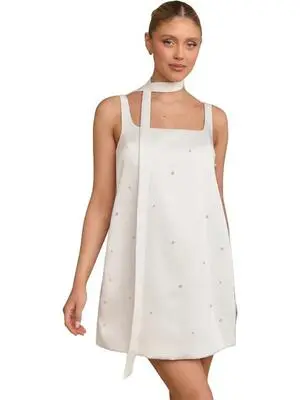SIX STORIES Anya Scatter Bead Mini Dress With Neck Scarf - White