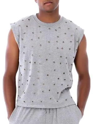 DAI MODA Mays Sleeveless Crewneck T-shirt With Star Grommets - Grey