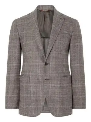 Canali Kei Prince Of Wales Checked Linen Suit Jacket - Brown