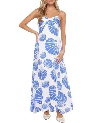 PETAL & PUP Tyla Shell Print Maxi Dress - Blue Shell
