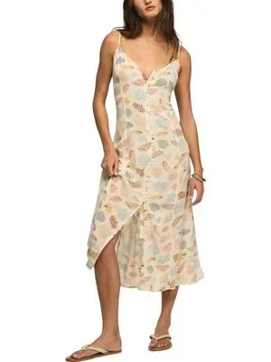 Lucky Brand Simone Floral Print Slipdress With Lace Trim Shell Conversation Print