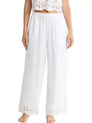 Lunya Embroidered Eyelet Linen Wide Leg Pants - Sincere White