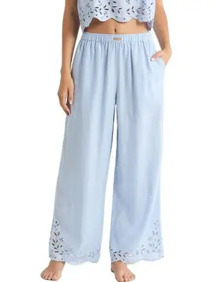 Lunya Embroidered Eyelet Linen Wide Leg Pants - Whisper Blue