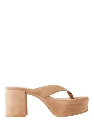 GIANVITO ROSSI 35 Suede Platform Thong Sandals - Brown