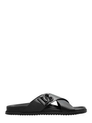 Dolce & Gabbana Calfskin Logo Sandals - Black