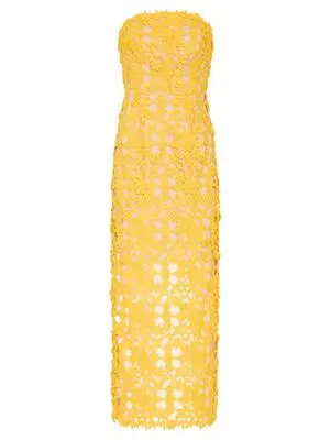 MILLY Kait Strapless Crochet Lace Midi Dress - Yellow