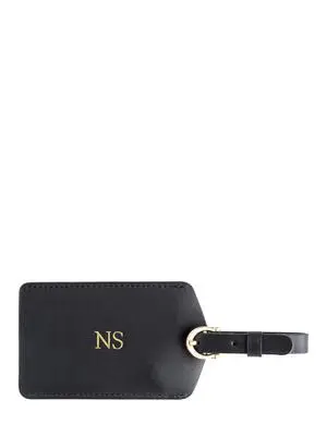 ROYCE NEW YORK Handcrafted Leather Luggage Tag With Privacy Flap - Black