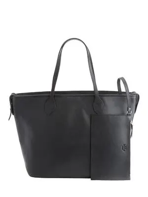 ROYCE NEW YORK Pebbled Grain Wide Tote Bag With Wristlet - Black