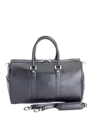 ROYCE NEW YORK Leather Weekender Duffel Bag With Shoe Compartment - Black
