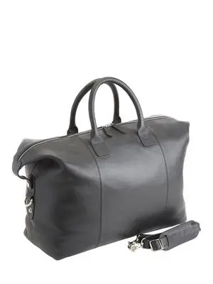 ROYCE NEW YORK Pebble Grain Leather Weekender Duffel Bag - Black