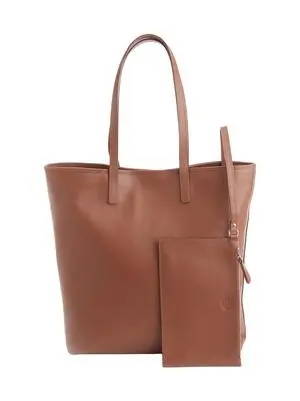 ROYCE NEW YORK Tall Leather Tote Bag With Detachable Wristlet - Tan